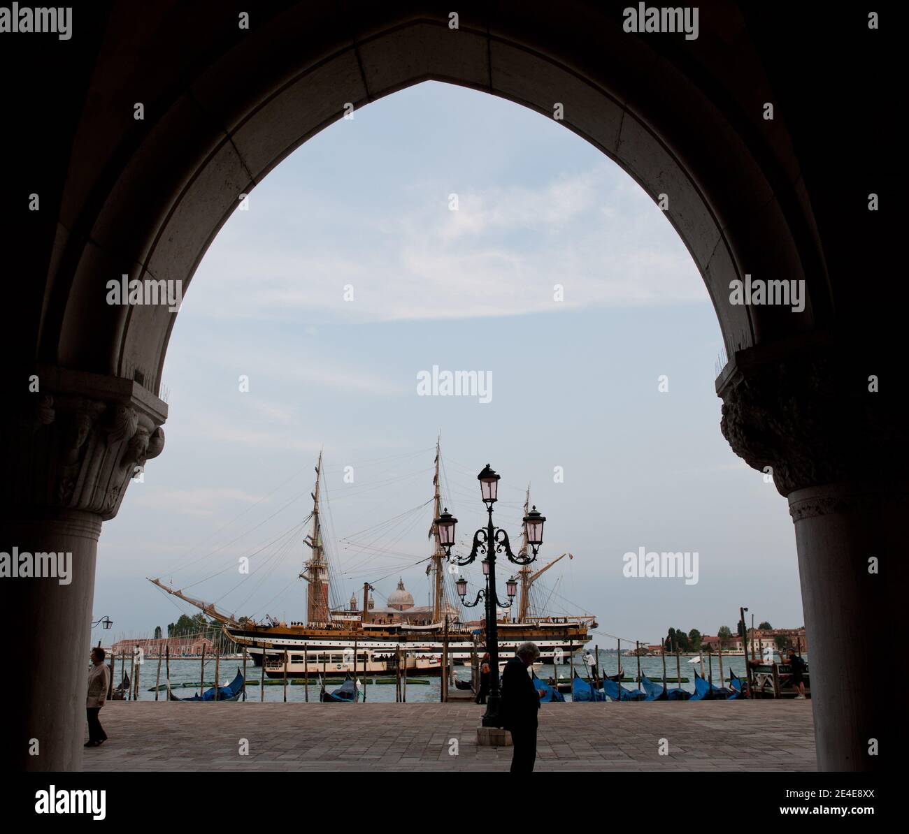 Venice overview of San Marco Basin with the Amerigo Vespucci. The ...