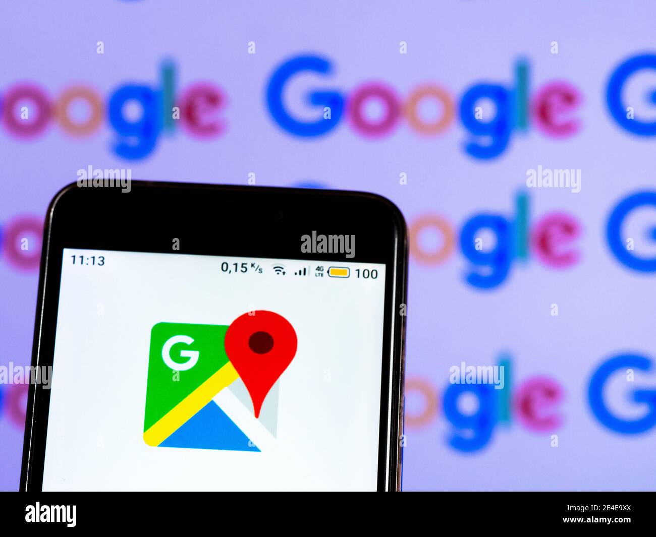 In this photo illustration a Google Maps logo seen displayed on smart ...