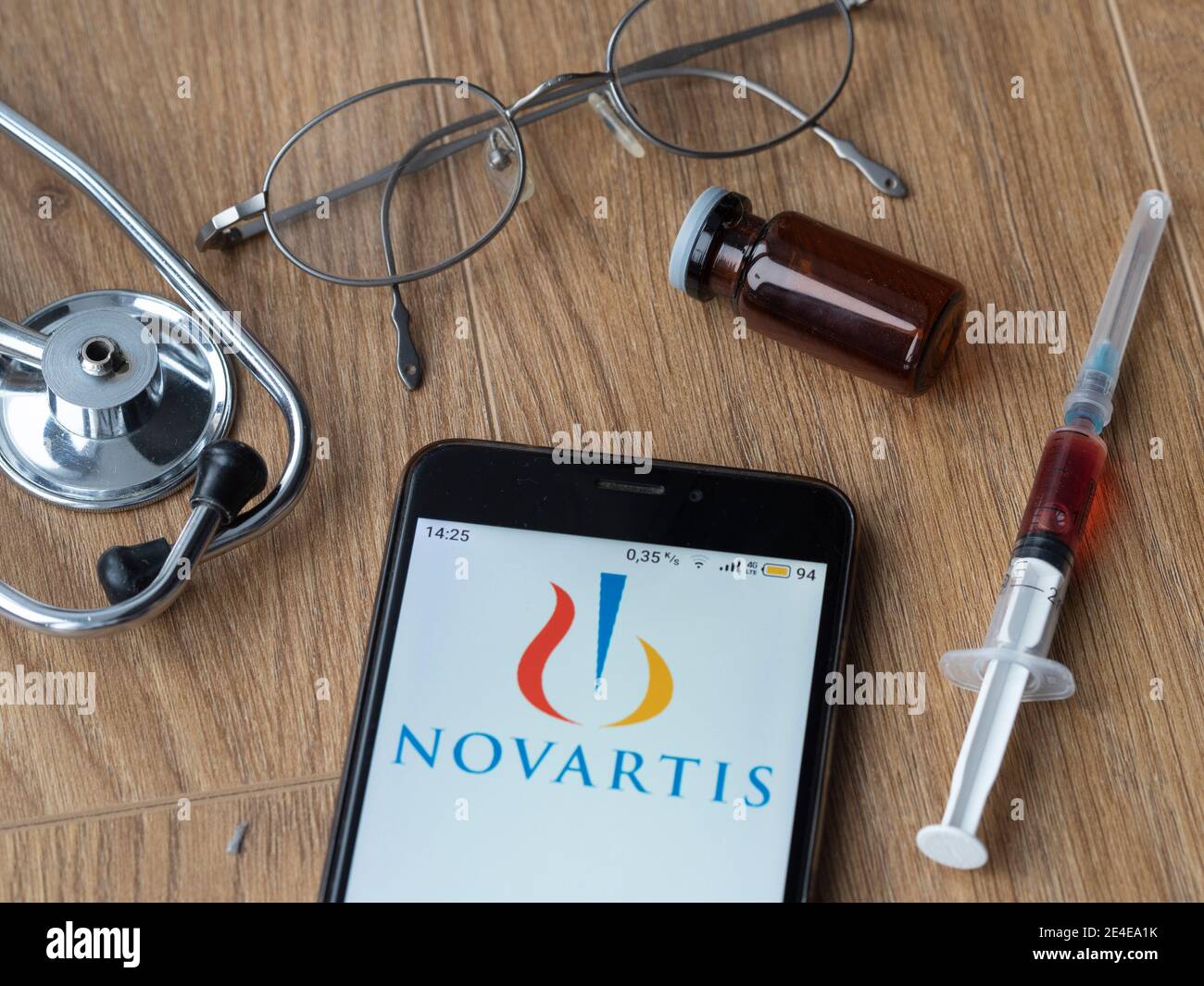 In this photo illustration a Novartis logo seen displayed on smartphone ...