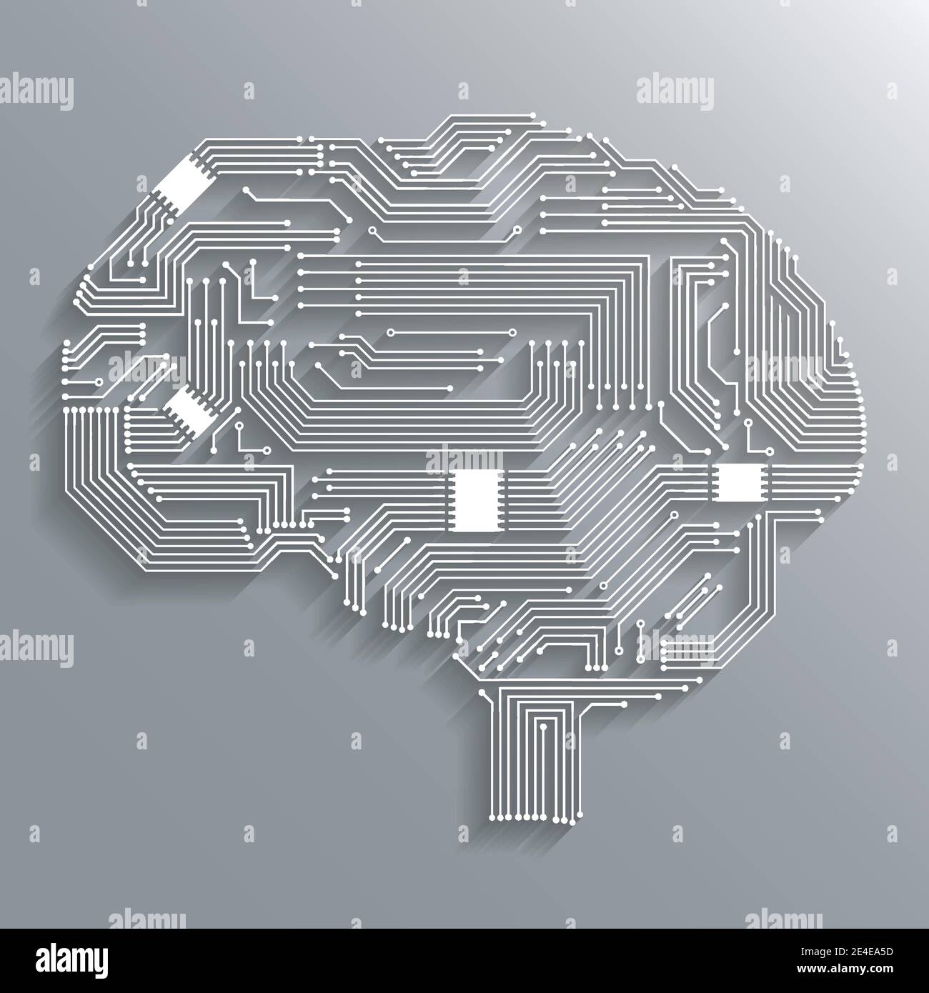 Electronic computer technology circuit board brain shape background or ...