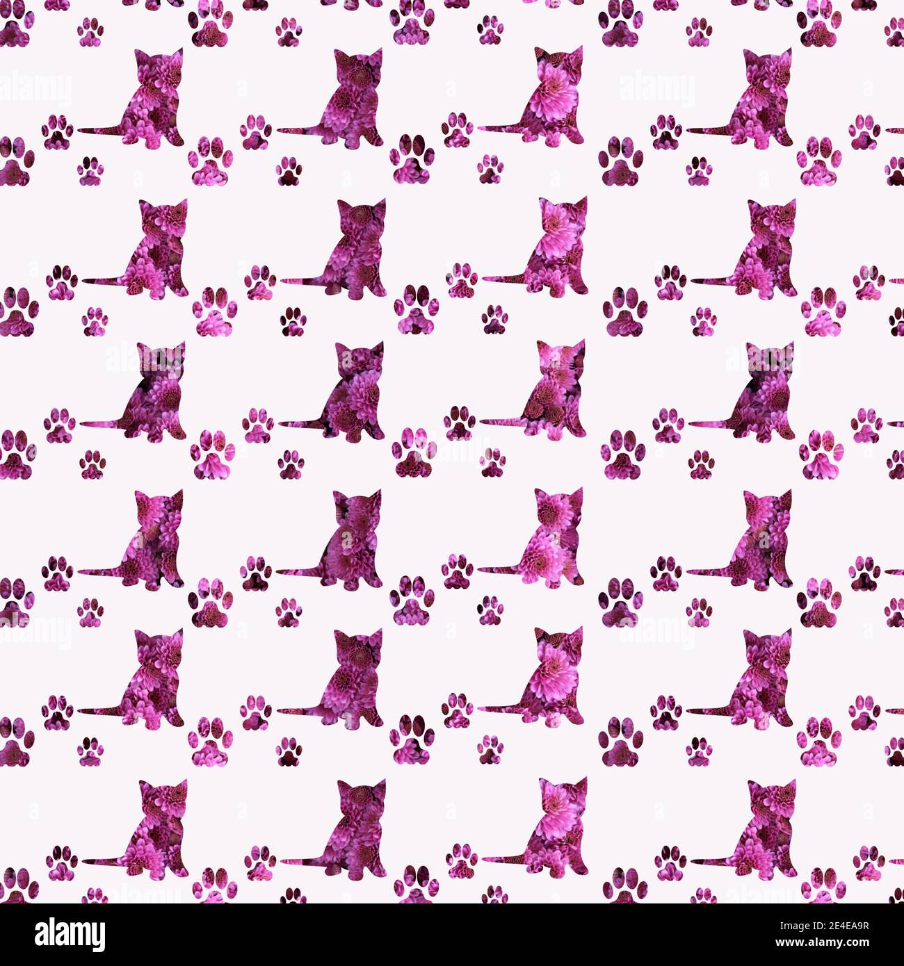 3d illustration of cat footprints pattern Stock Photo - Alamy