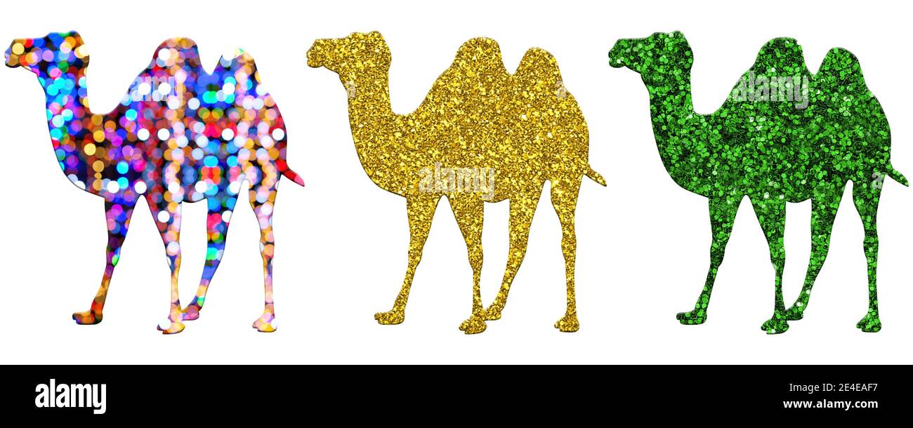 3d illustration of camel golden glitter design Stock Photo - Alamy