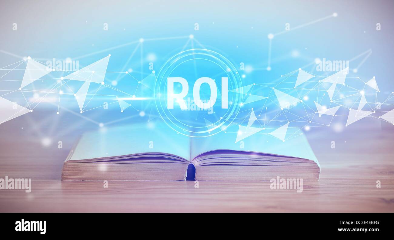 Open book with ROI abbreviation, modern technology concept Stock Photo ...