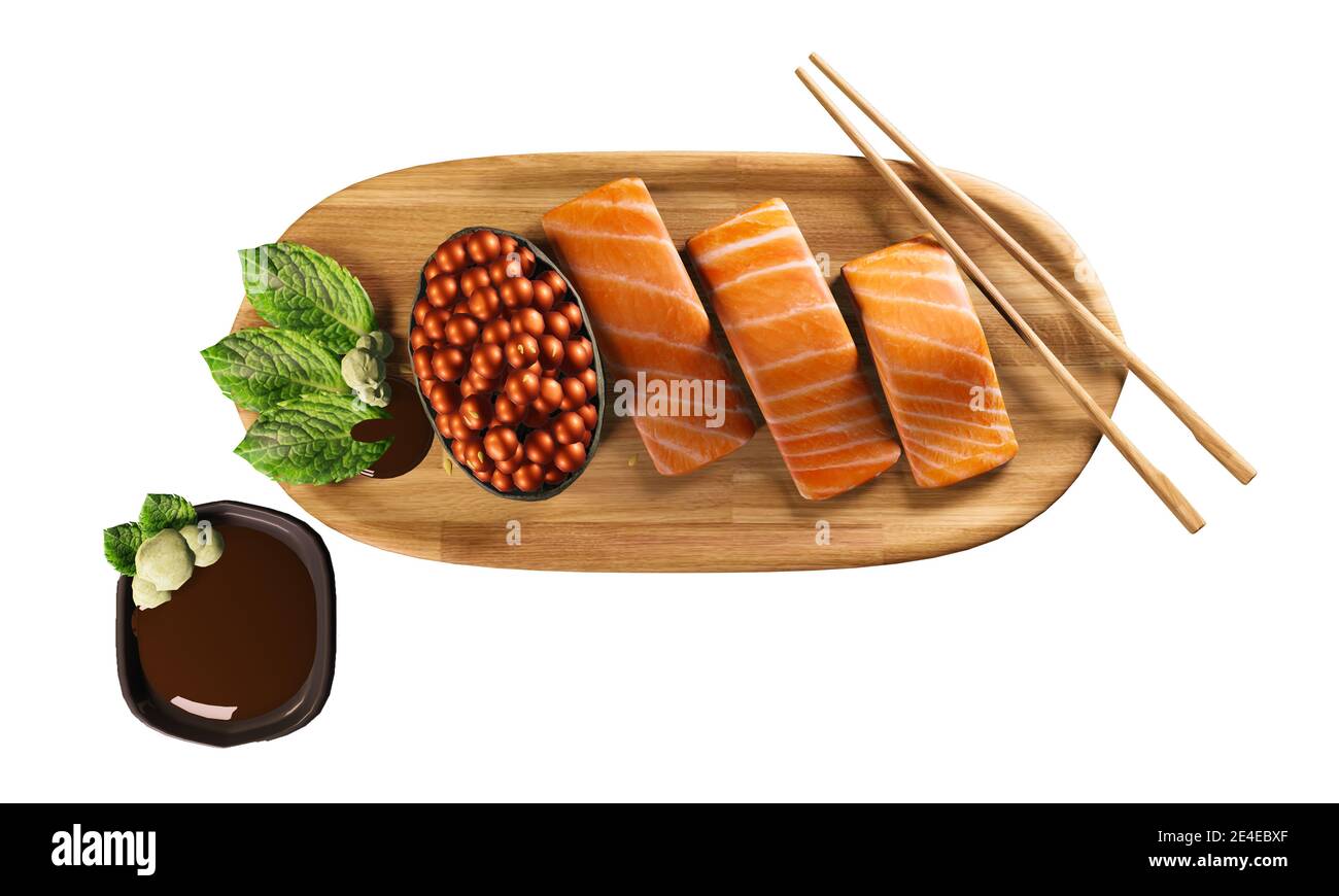 Shusi food isolated white background.3D rendering Stock Photo - Alamy
