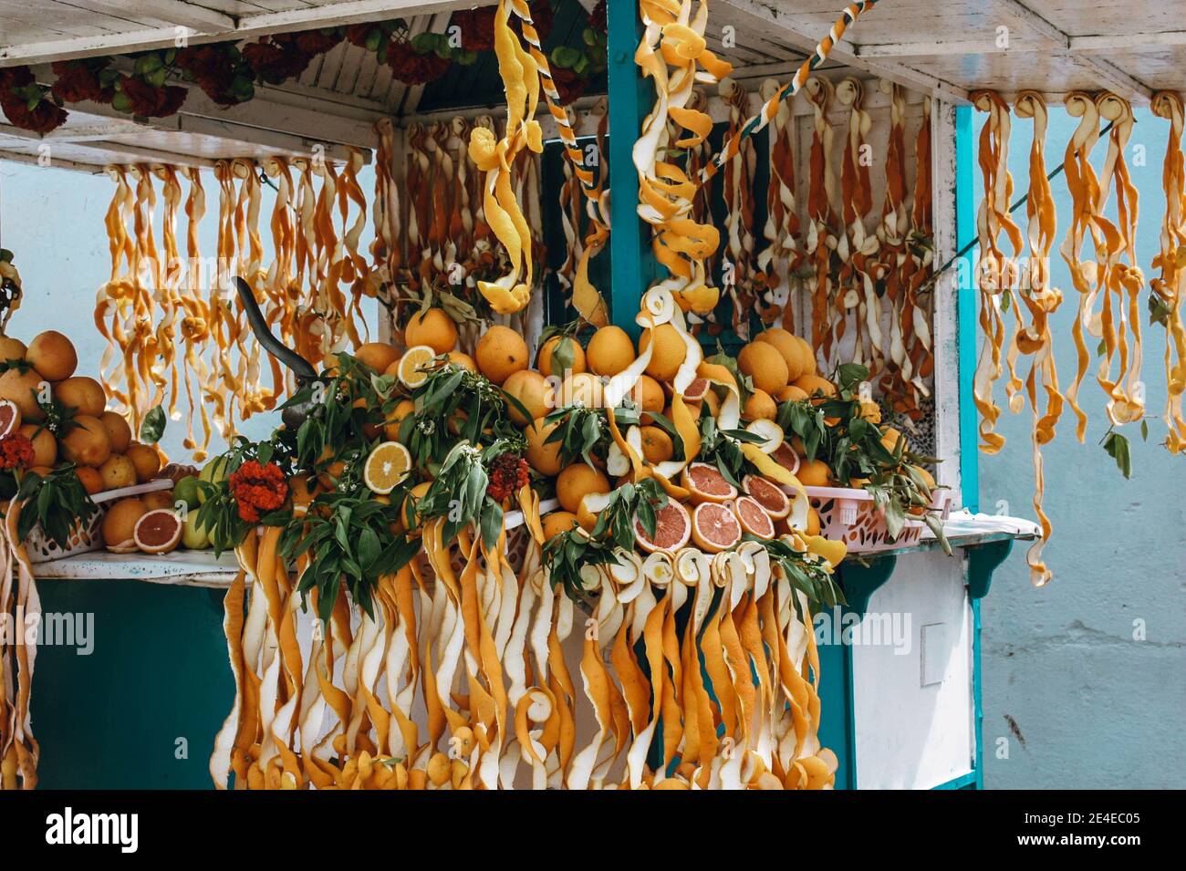 colorful and original orange stall in morocco with shell hanging Stock ...