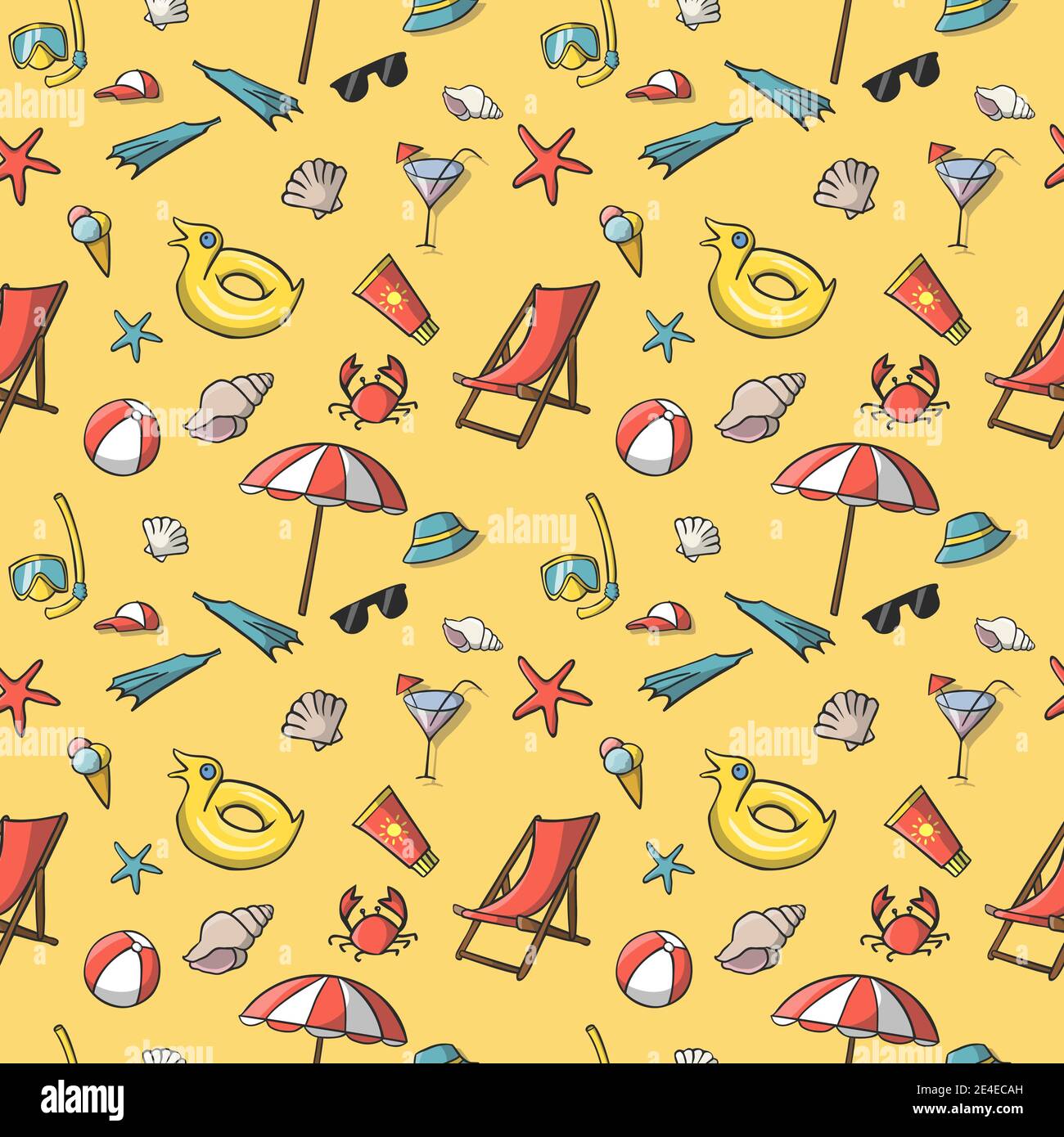 Seamless summer vacation travel pattern background vector illustration ...