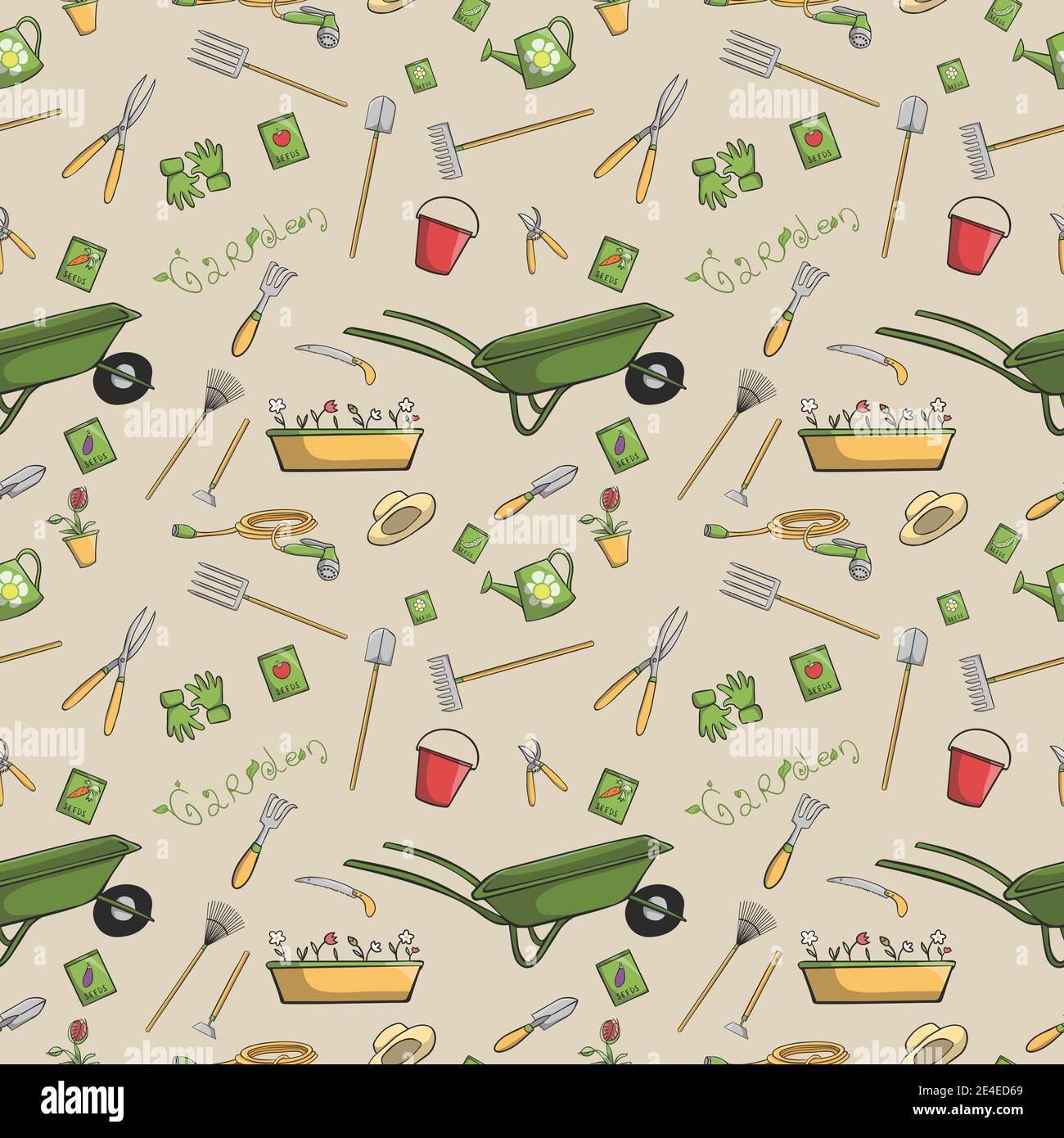 Decorative garden tools seamless wallpaper or background retro print ...