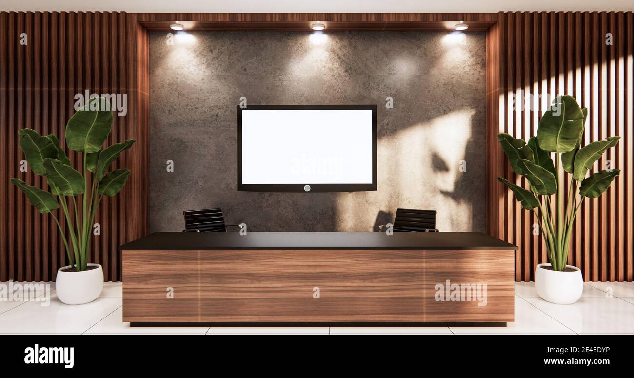 Loft scene office Desk standing in office. 3d rendering Stock Photo - Alamy