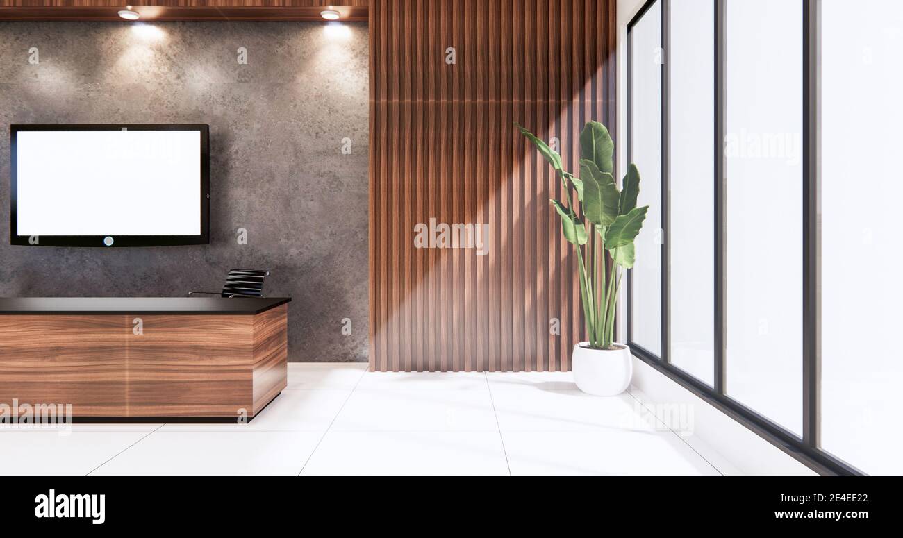 Loft scene office Desk standing in office. 3d rendering Stock Photo - Alamy