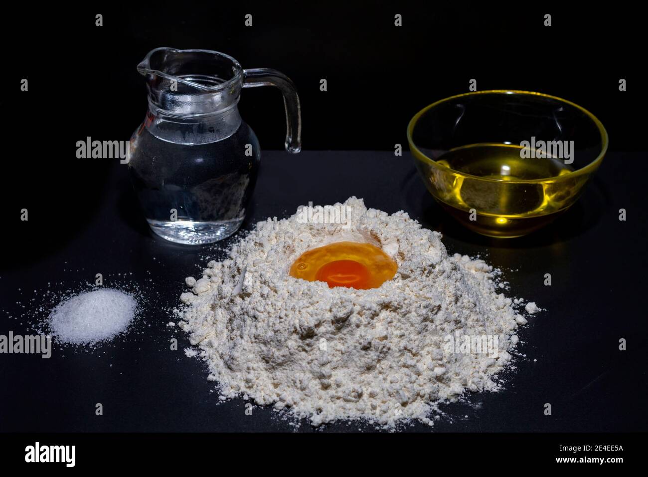 Flour, egg, water, olive oil and salt are the ingredients used to make ...