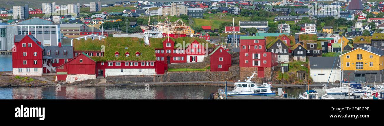 Panoramic view of capital Torshavn of Faroe islands, old and modern ...