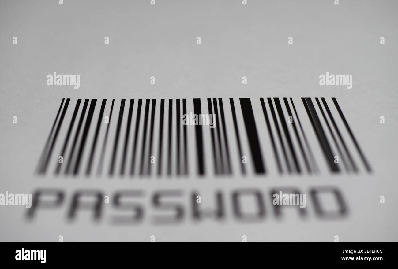 Close up of fictive black bar code with blurred word password, white ...