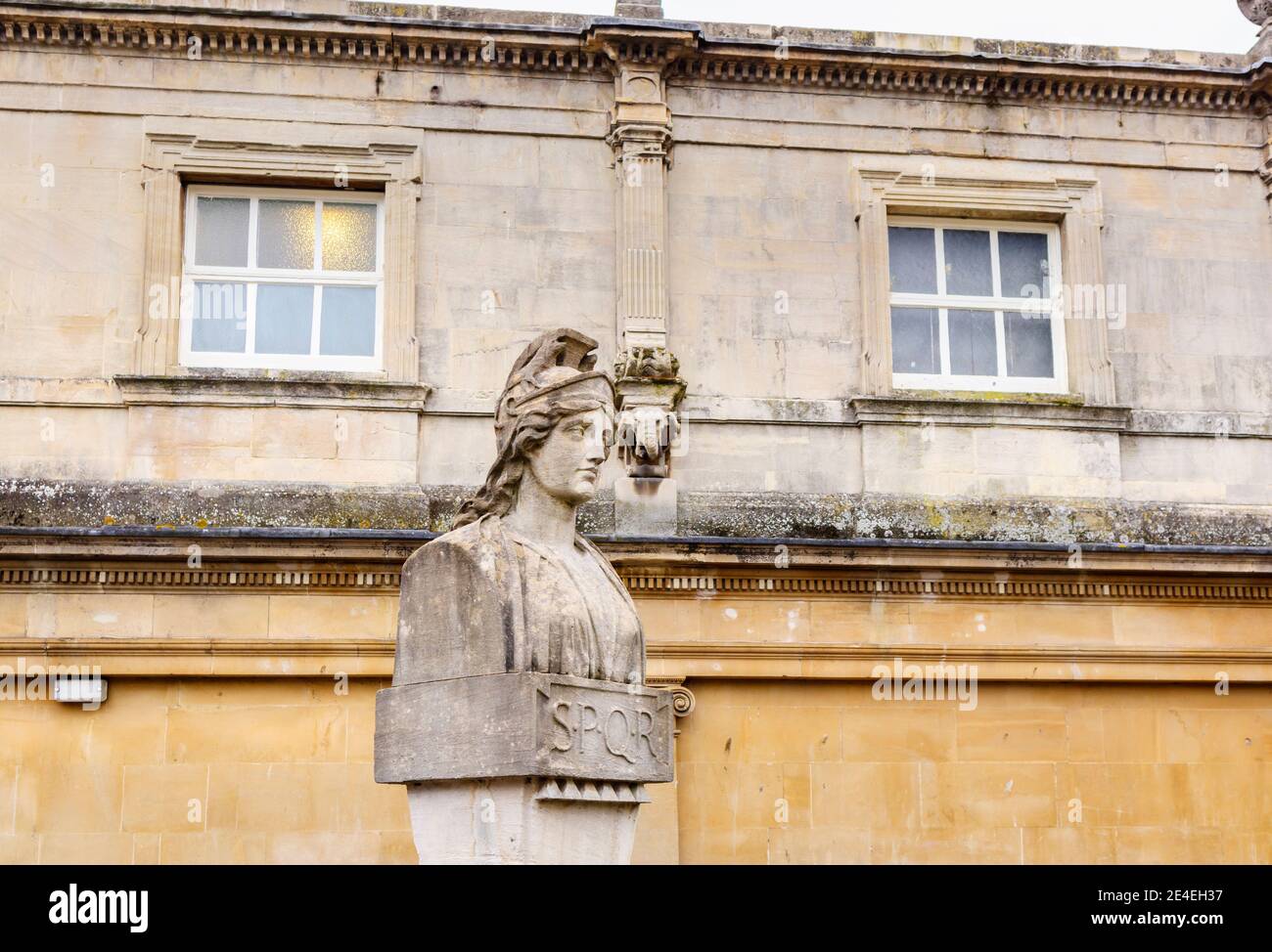 Roman statue (bust) at the Roman Baths museum, a major tourist ...