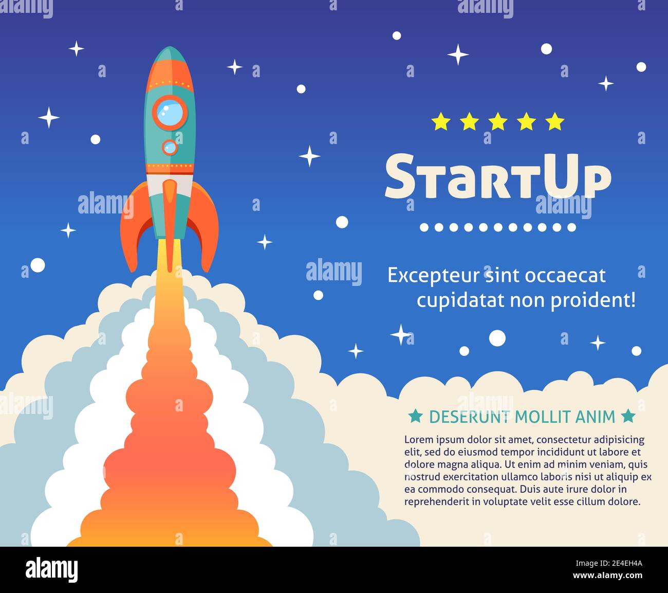 Space rocket ship start up cartoon futuristic background with stars on ...
