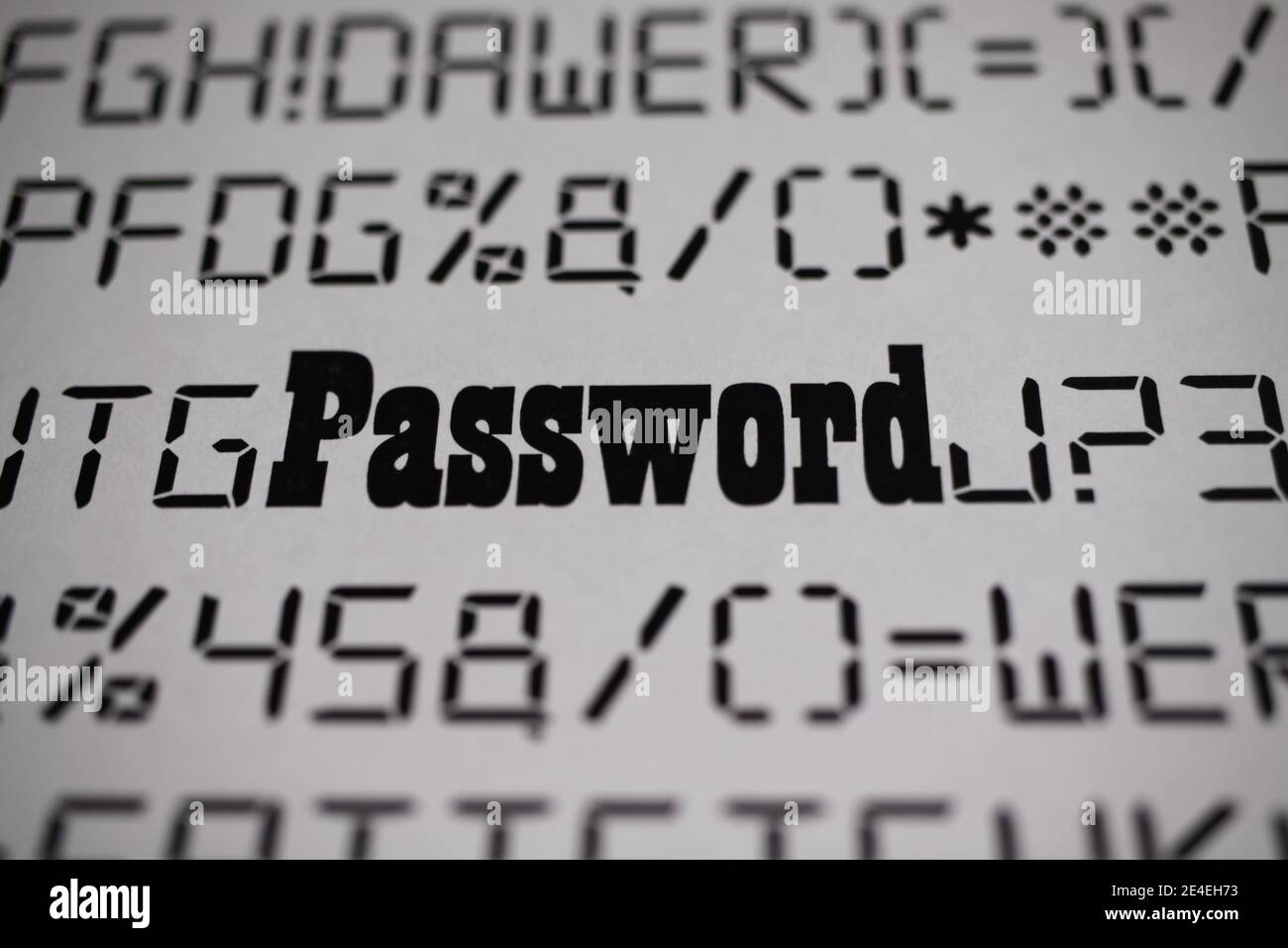 Close up of fictive letters and special characters with blurred word ...