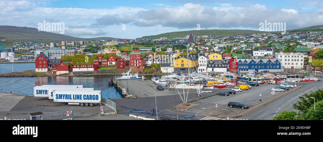 Panoramic view of capital Torshavn of Faroe islands, old and modern ...