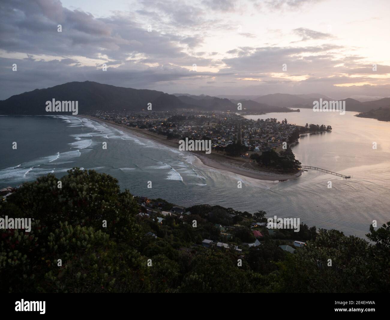 Panorama view of Royal Billy Point Pauanui beach from volcano hill ...