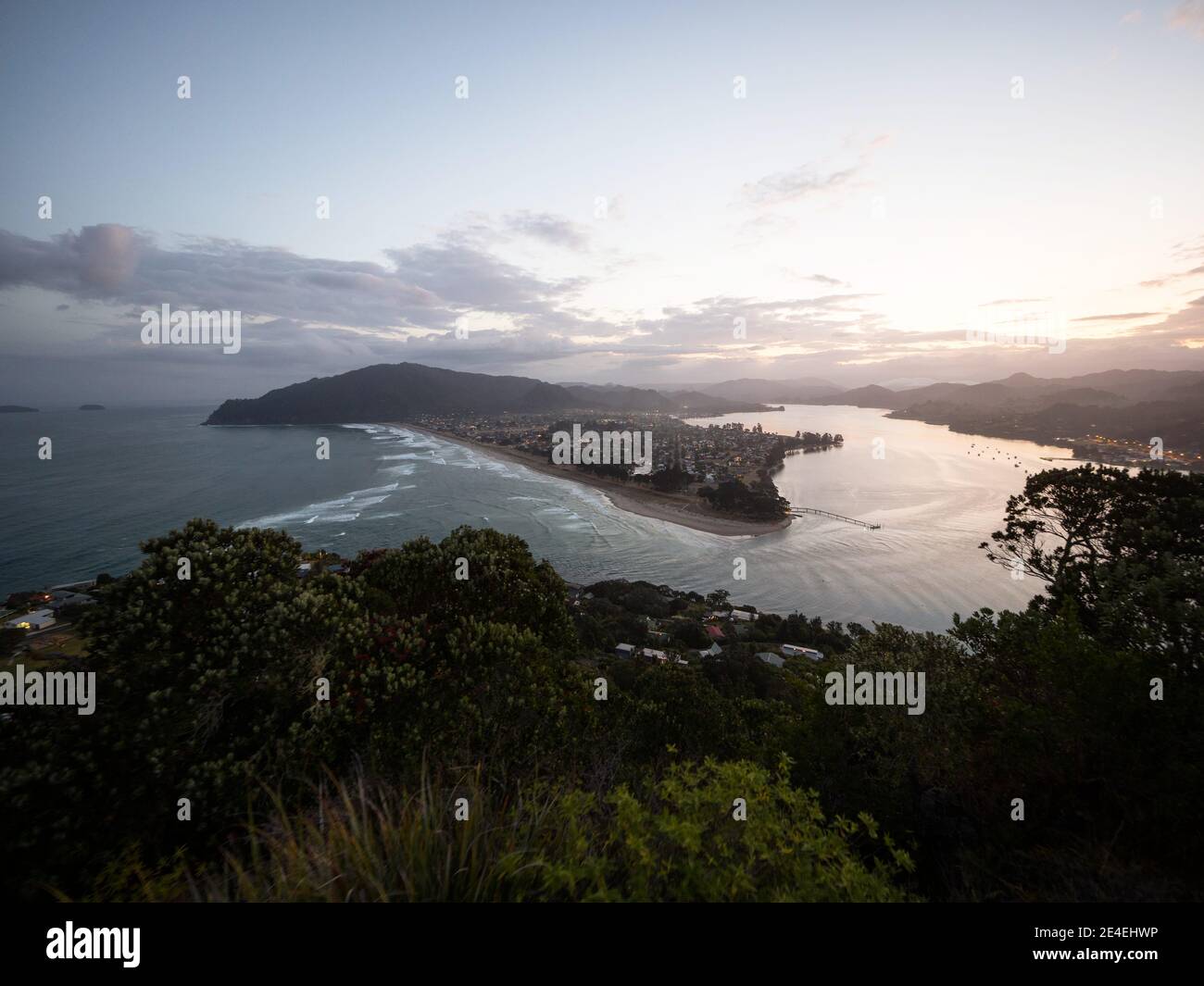 Panorama view of Royal Billy Point Pauanui beach from volcano hill ...