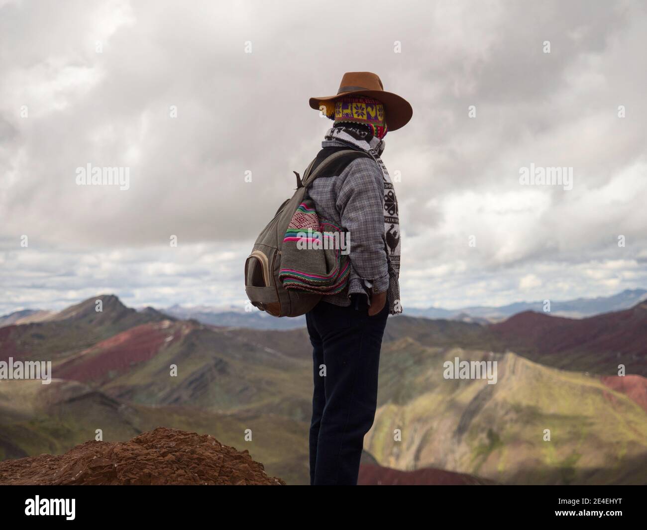 Peruvian man in traditional andean indigenous clothes at Cordillera de ...