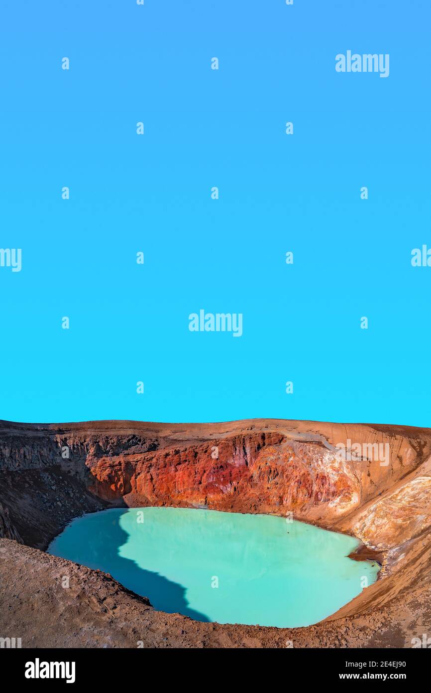 View over Icelandic landscape of colorful volcanic caldera Askja ...