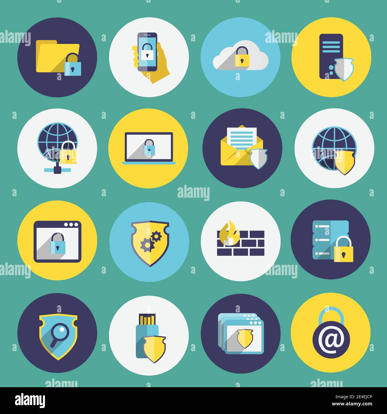 Information technology security flat icons set of computer mobile ...