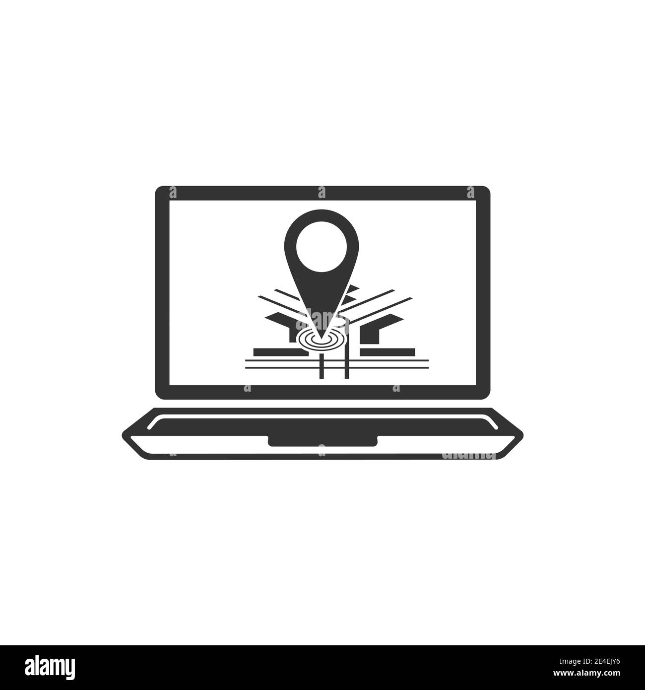 The laptop icon with the geolocation detection sign on the map Stock ...