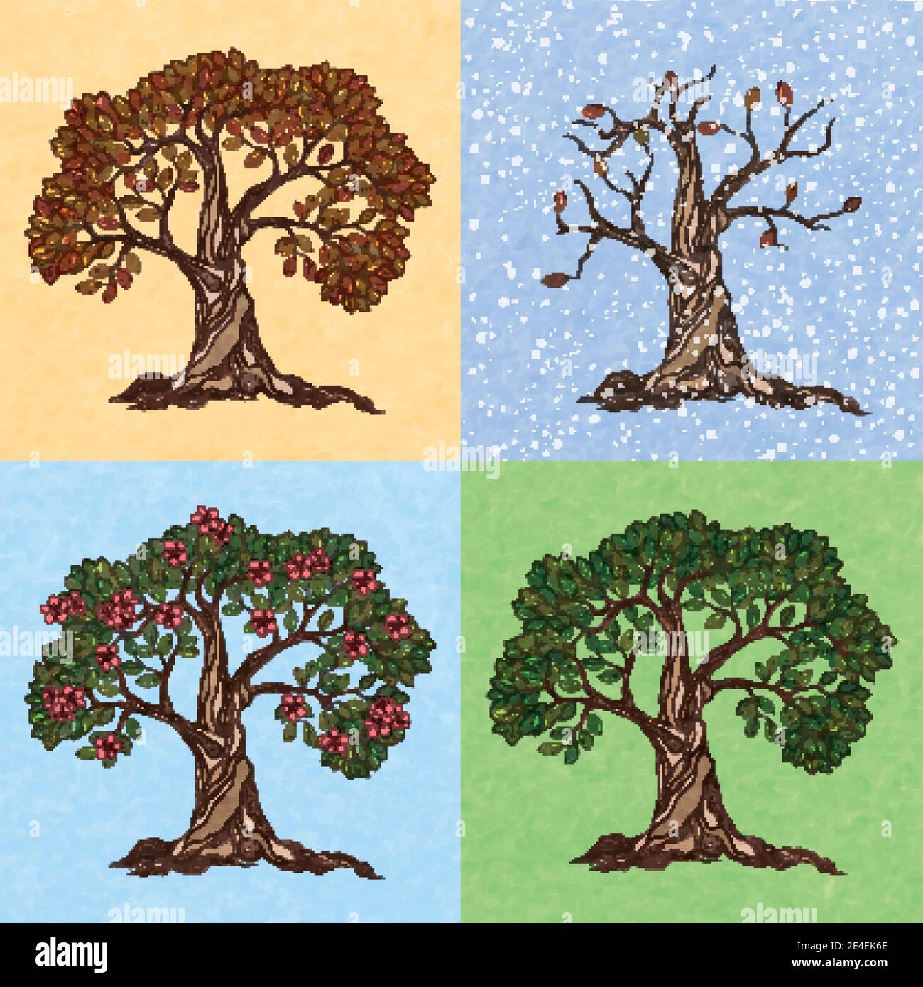 Four seasons summer autumn winter spring tree wallpaper vector ...
