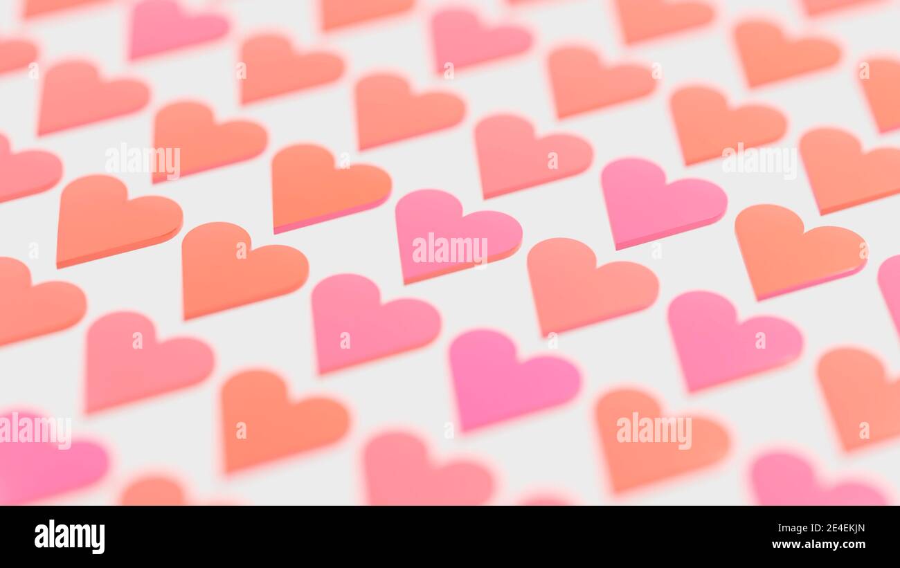 Red and pink hearts in a repeating pattern on white background. Digital ...