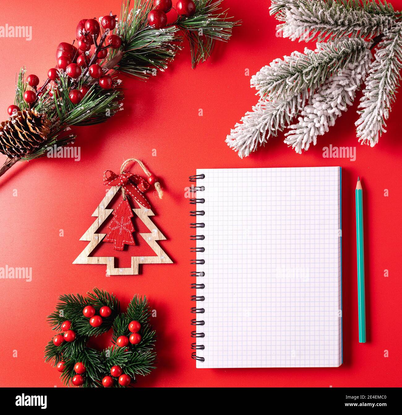 Festive Christmas and new year background with a blank Notepad sheet ...