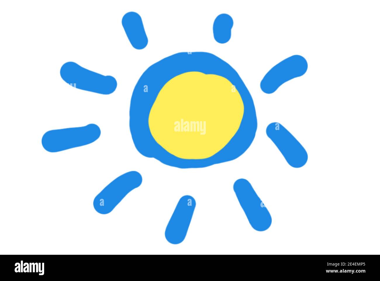 Abstract drawn blue yellow sun with rays on white background Stock ...