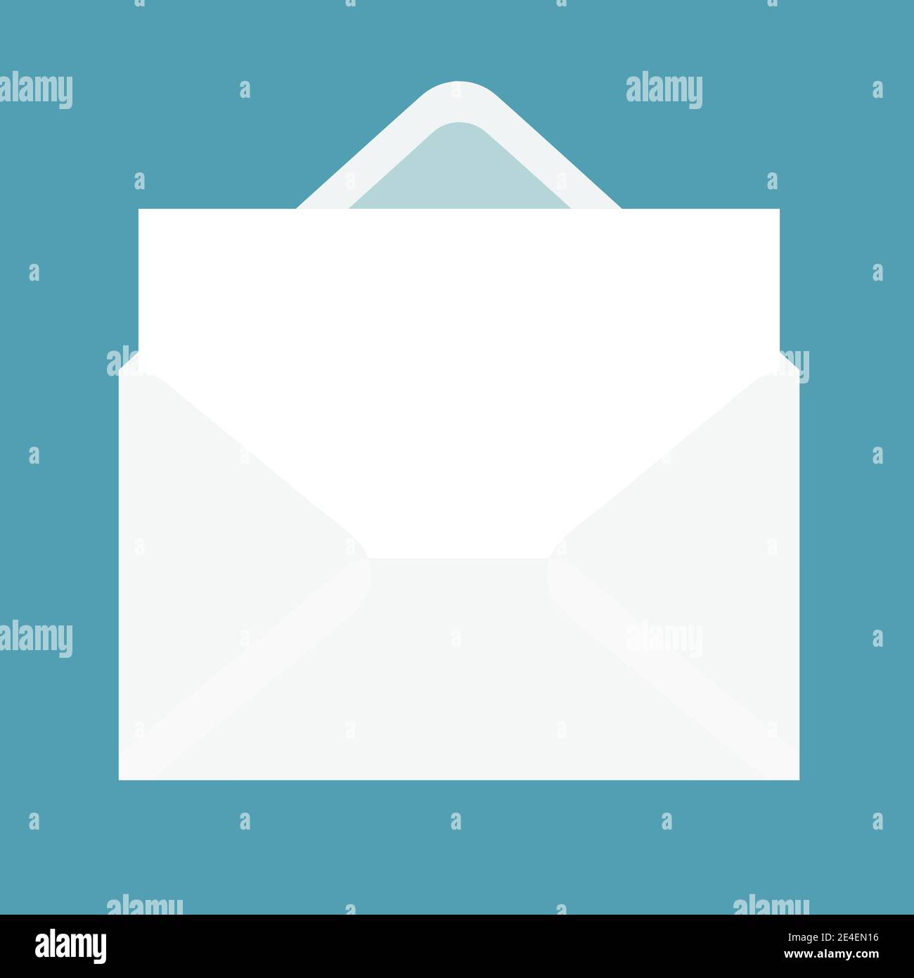 Flat design illustration of open white paper envelope. Blank letter or ...