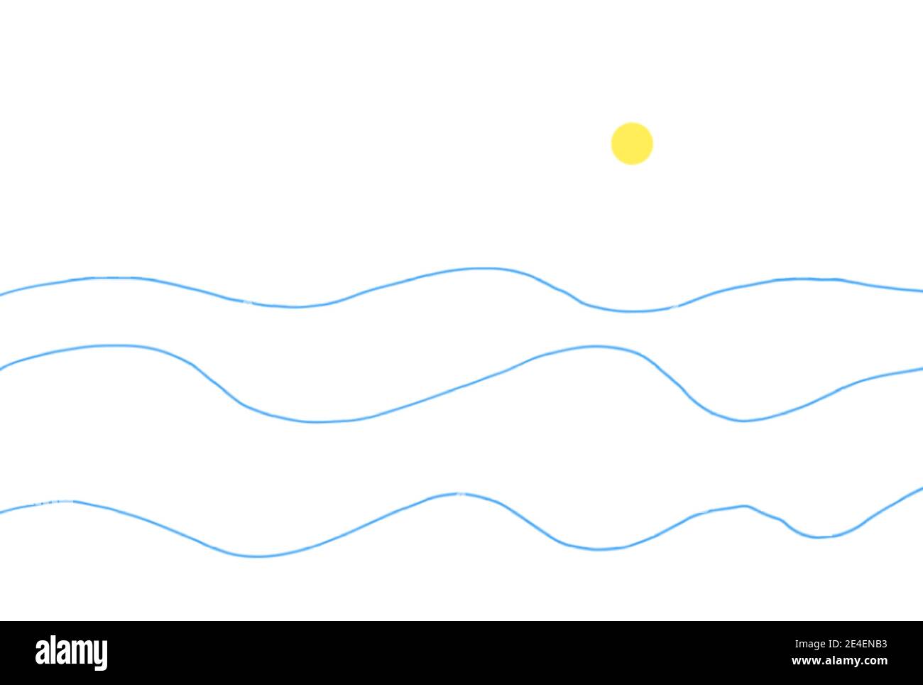 Abstract small yellow sun and blue sea waves in white sky Stock Photo ...