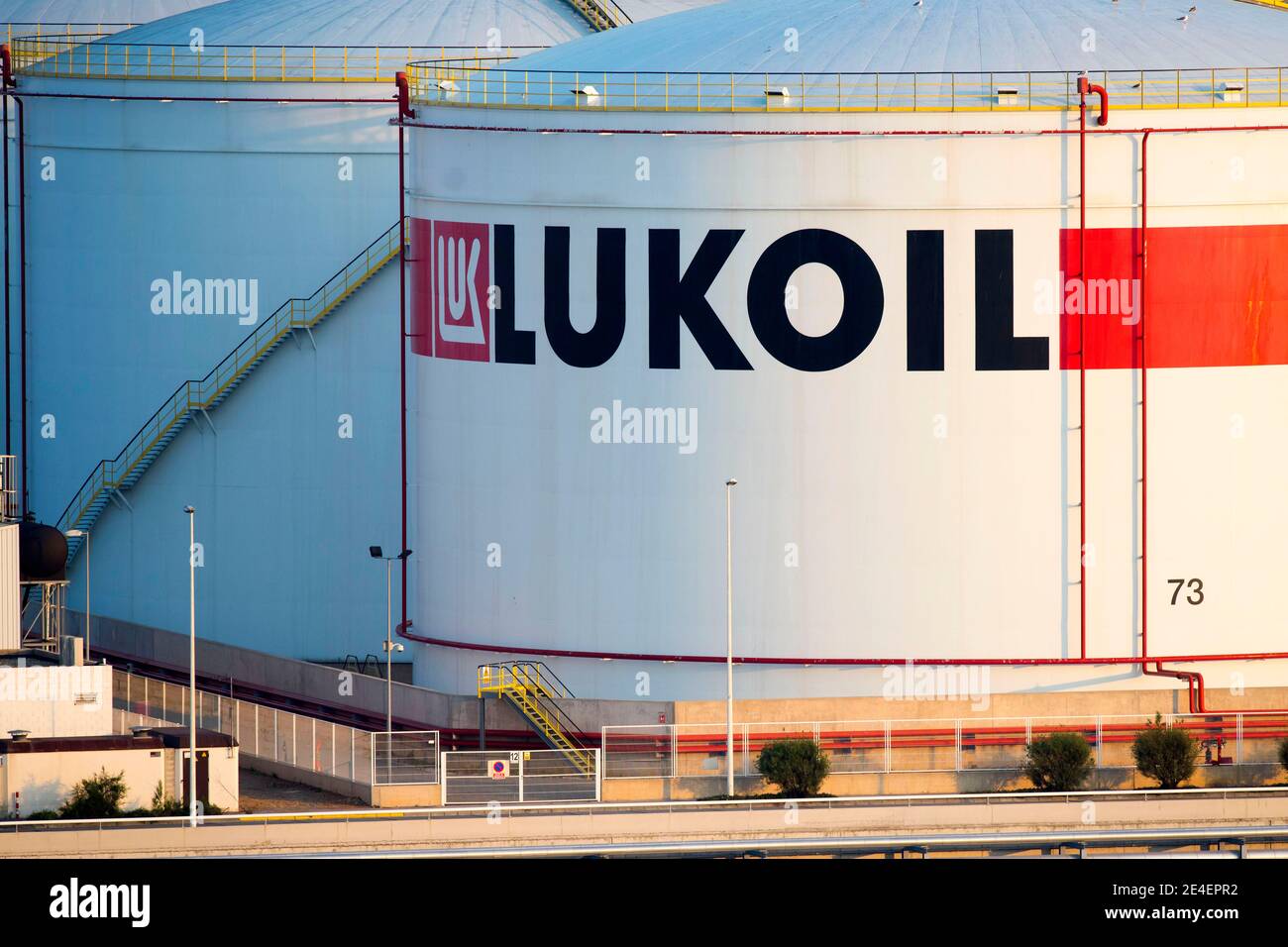 Lukoil containers at the Port of Barcelona in Barcelona, Spain. The ...