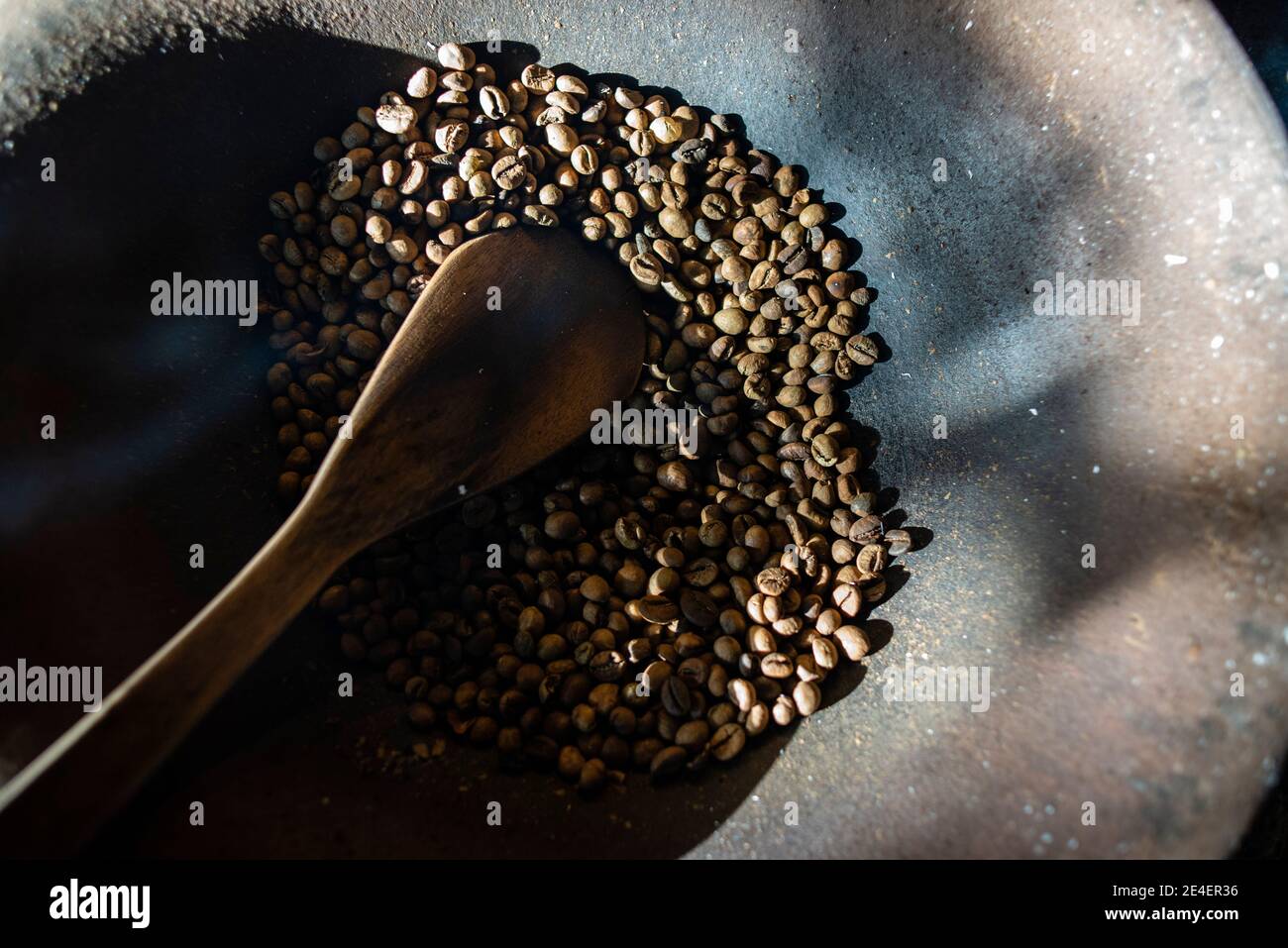 Roasting place for coffee beans collected from the excrement of civets ...