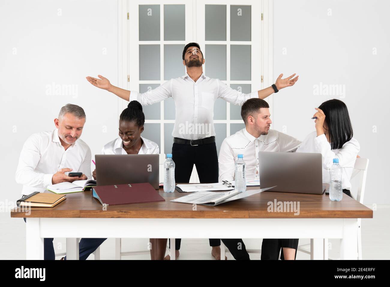 Group picture of successful millennial, indian male boss CEO stand ...