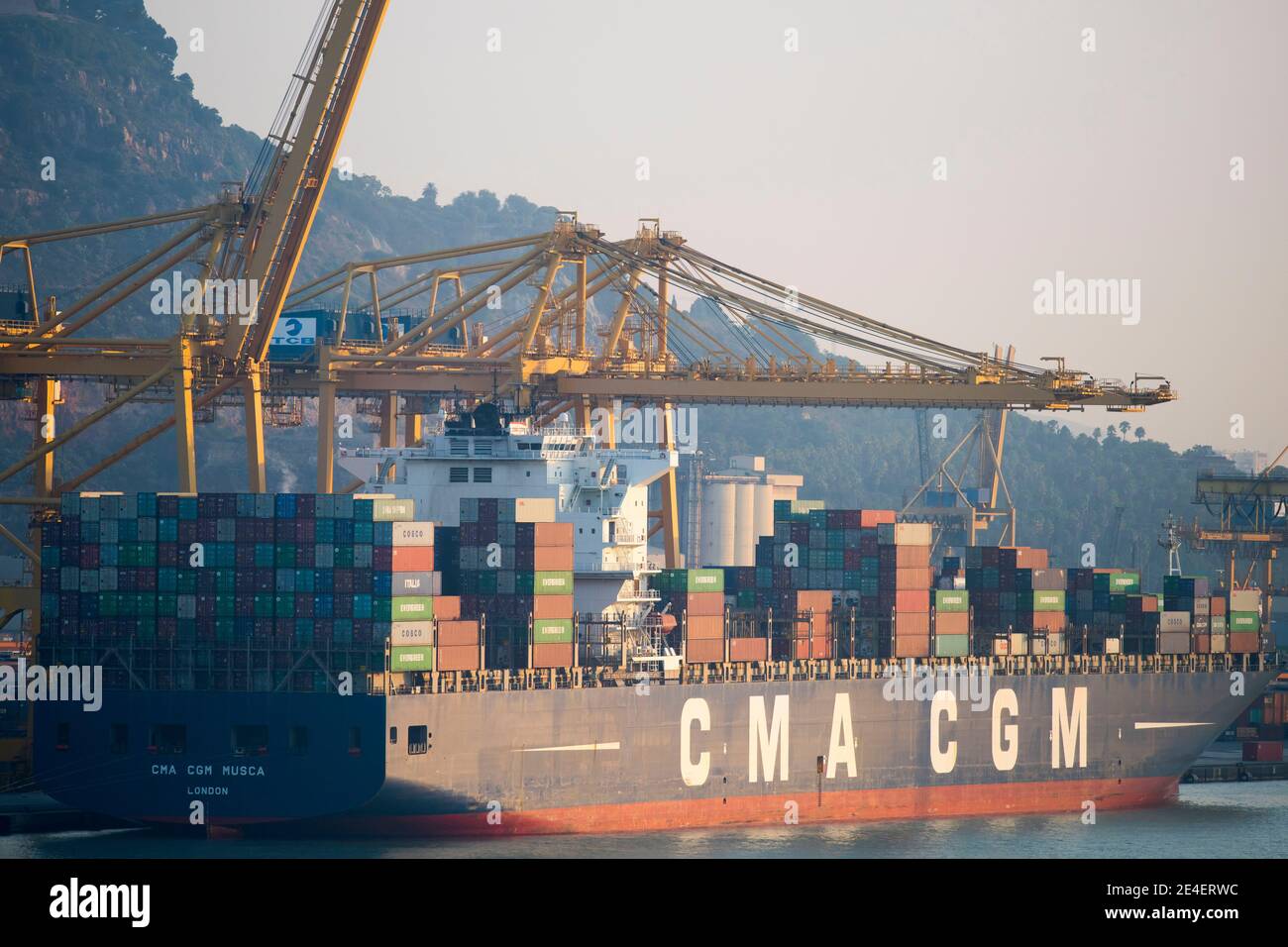 Container ships at the Port of Barcelona in Barcelona, Spain Stock ...