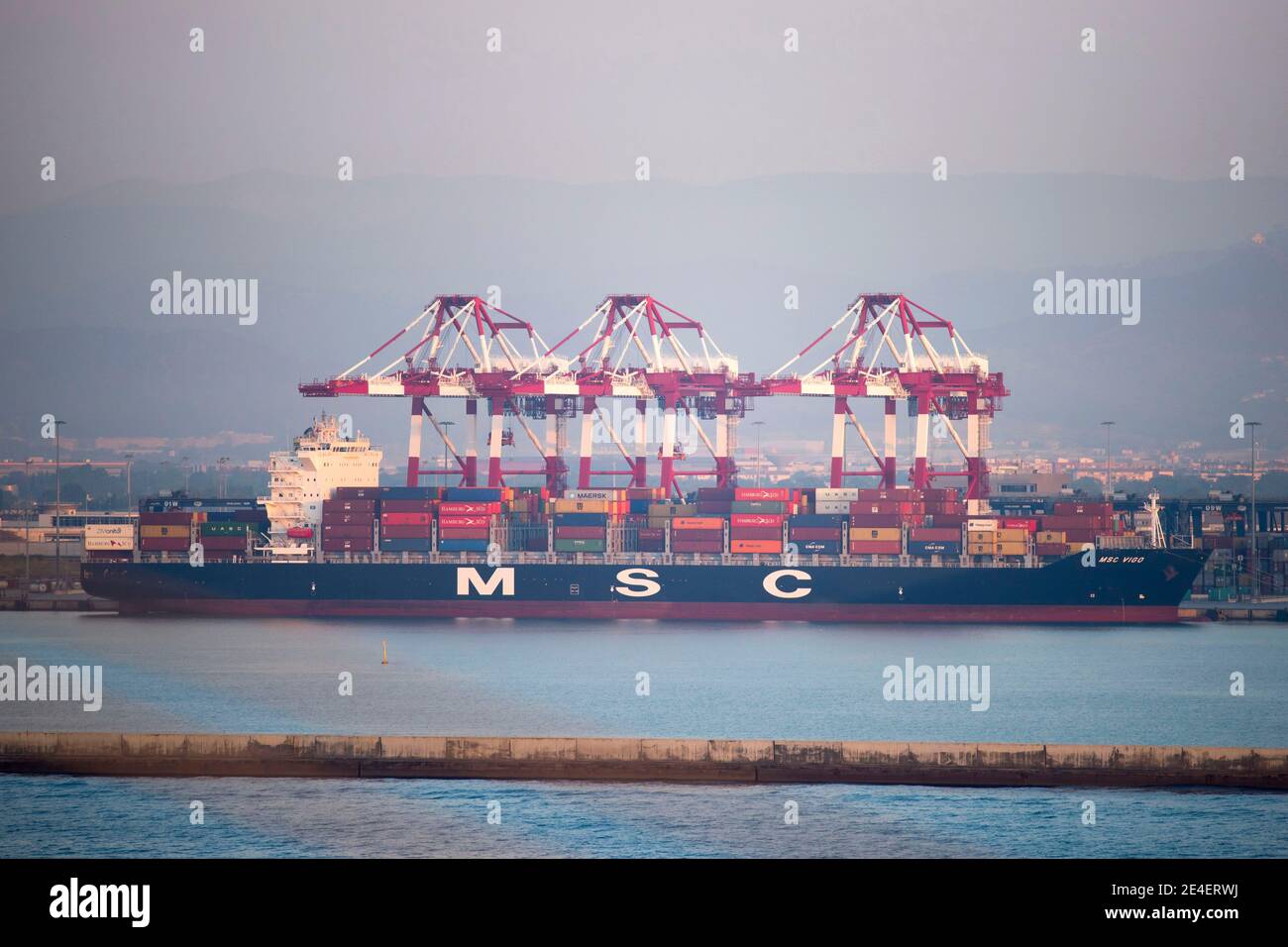 Container ships at the Port of Barcelona in Barcelona, Spain Stock ...