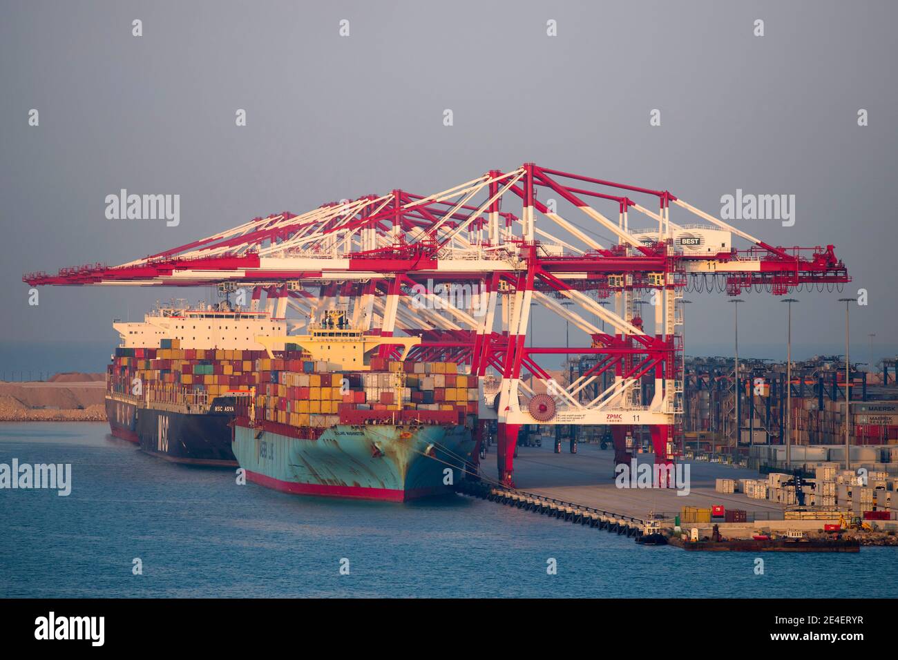 Container ships at the Port of Barcelona in Barcelona, Spain Stock ...