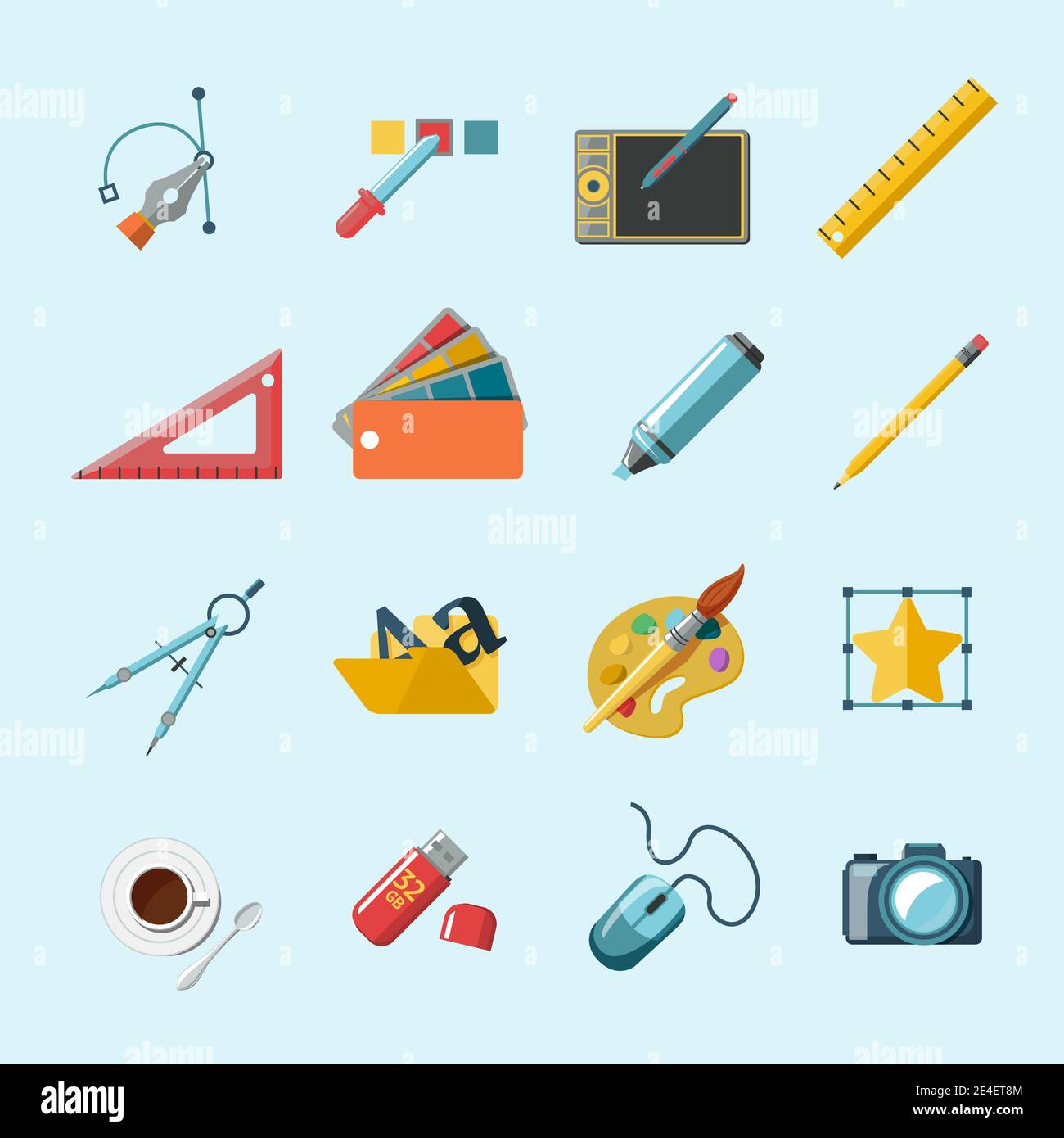Graphic designer studio tools creative process set isolated vector ...