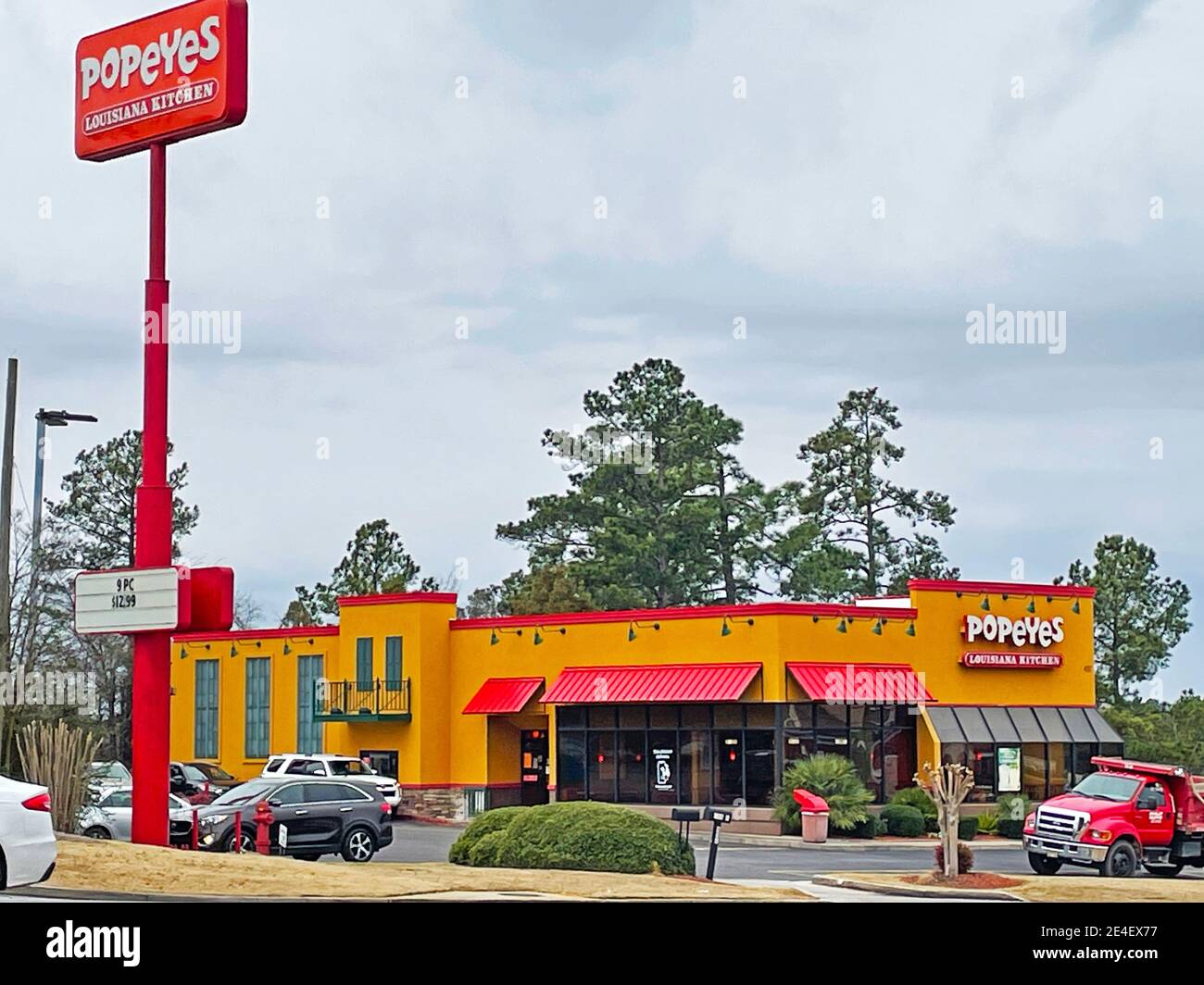 Columbia County, Ga USA - 01 19 21: Popeyes fried chicken restaurant ...