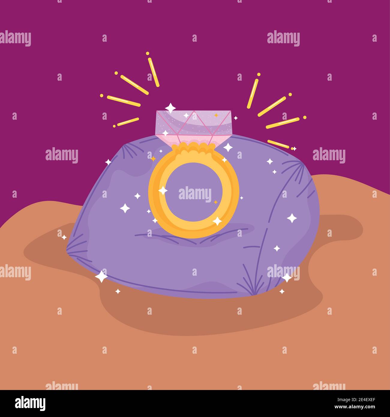 princess tale cartoon cute ring with diamond on cushion vector ...