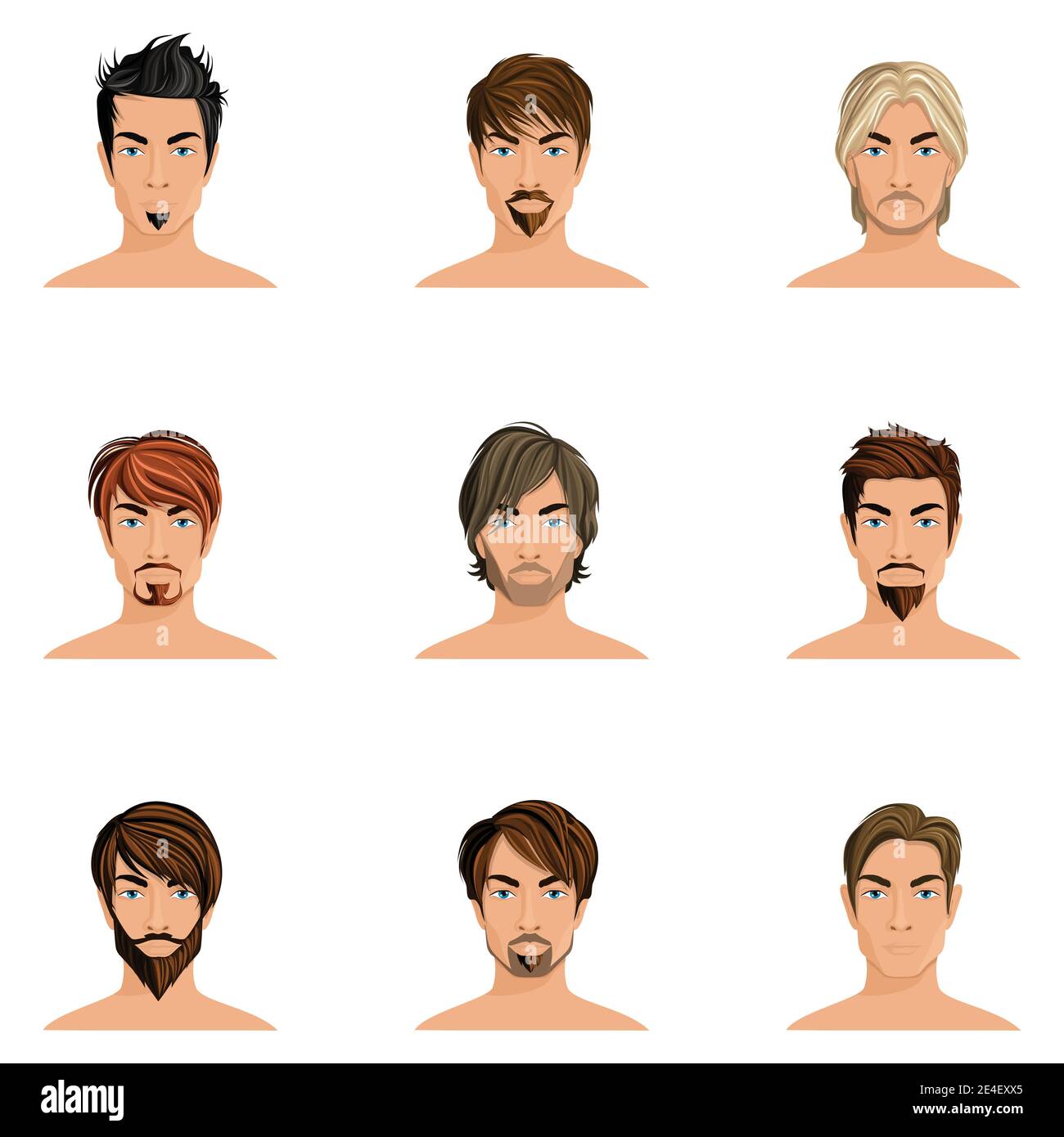 Handsome man male avatars set with haircut styles isolated vector ...