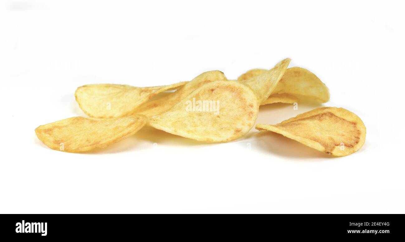 Salty Potato chips isolated on white background Stock Photo - Alamy