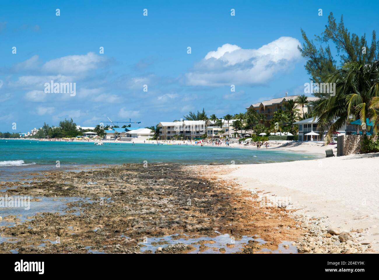 The rocky and sandy Seven Mile Beach stretches in George Town on Grand ...