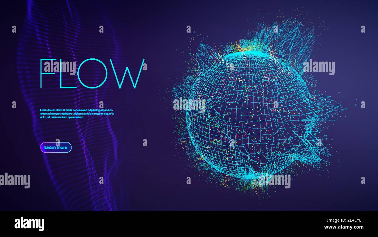 Abstract Data science concept. Explosion sound wave sphere background ...