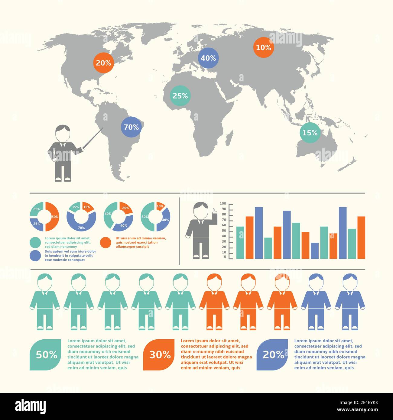 People demographic infographic set with map and charts vector ...