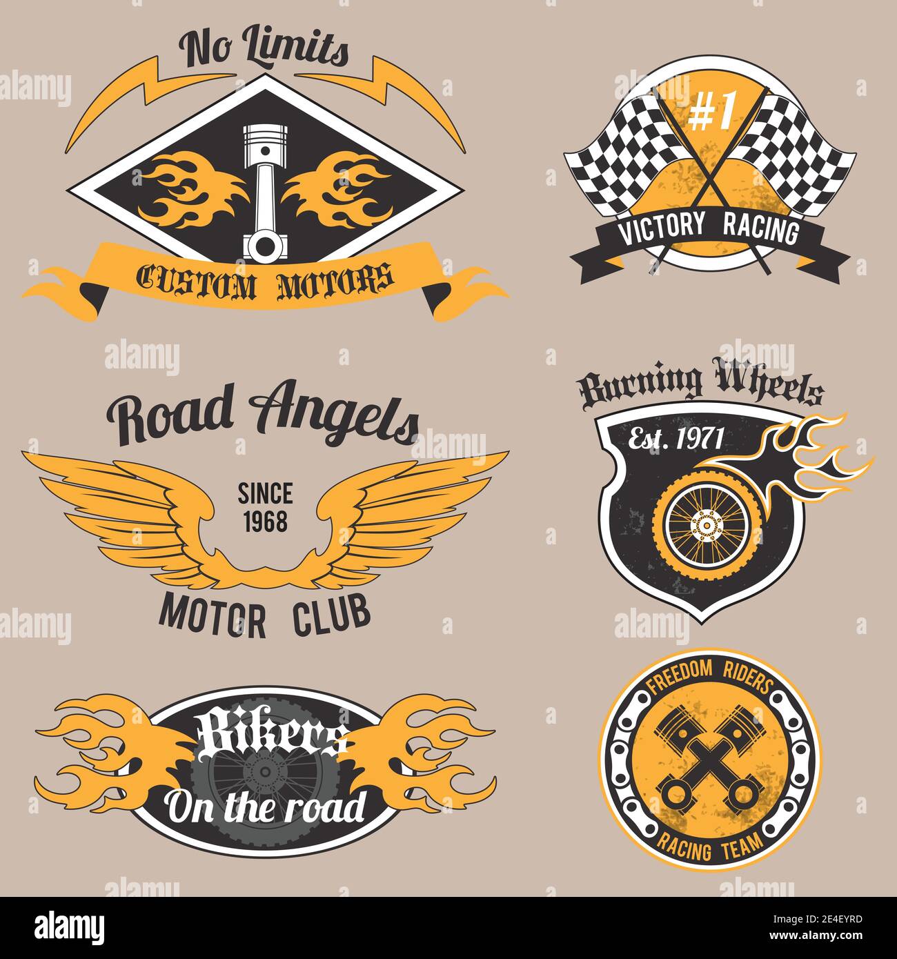 Motorcycle grunge no limits custom motors design badges set isolated ...