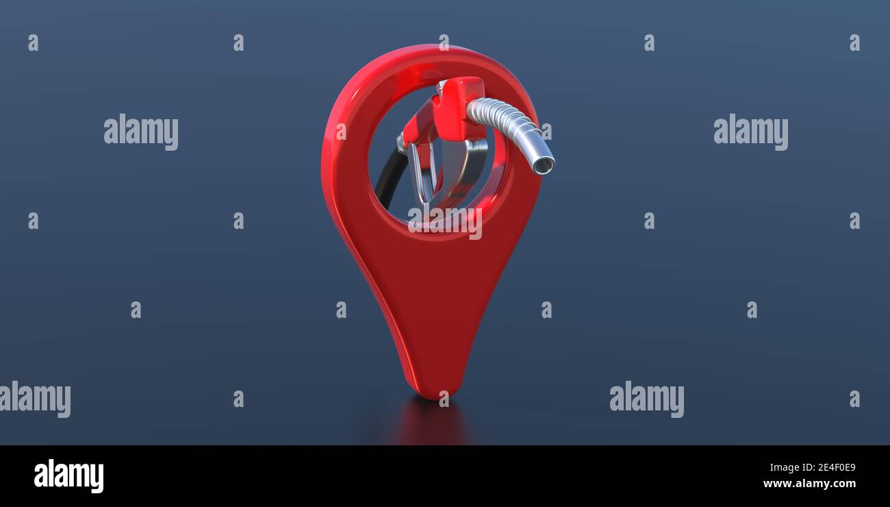 Fuel station refuel location. Map marker with gas nozzle red color on ...