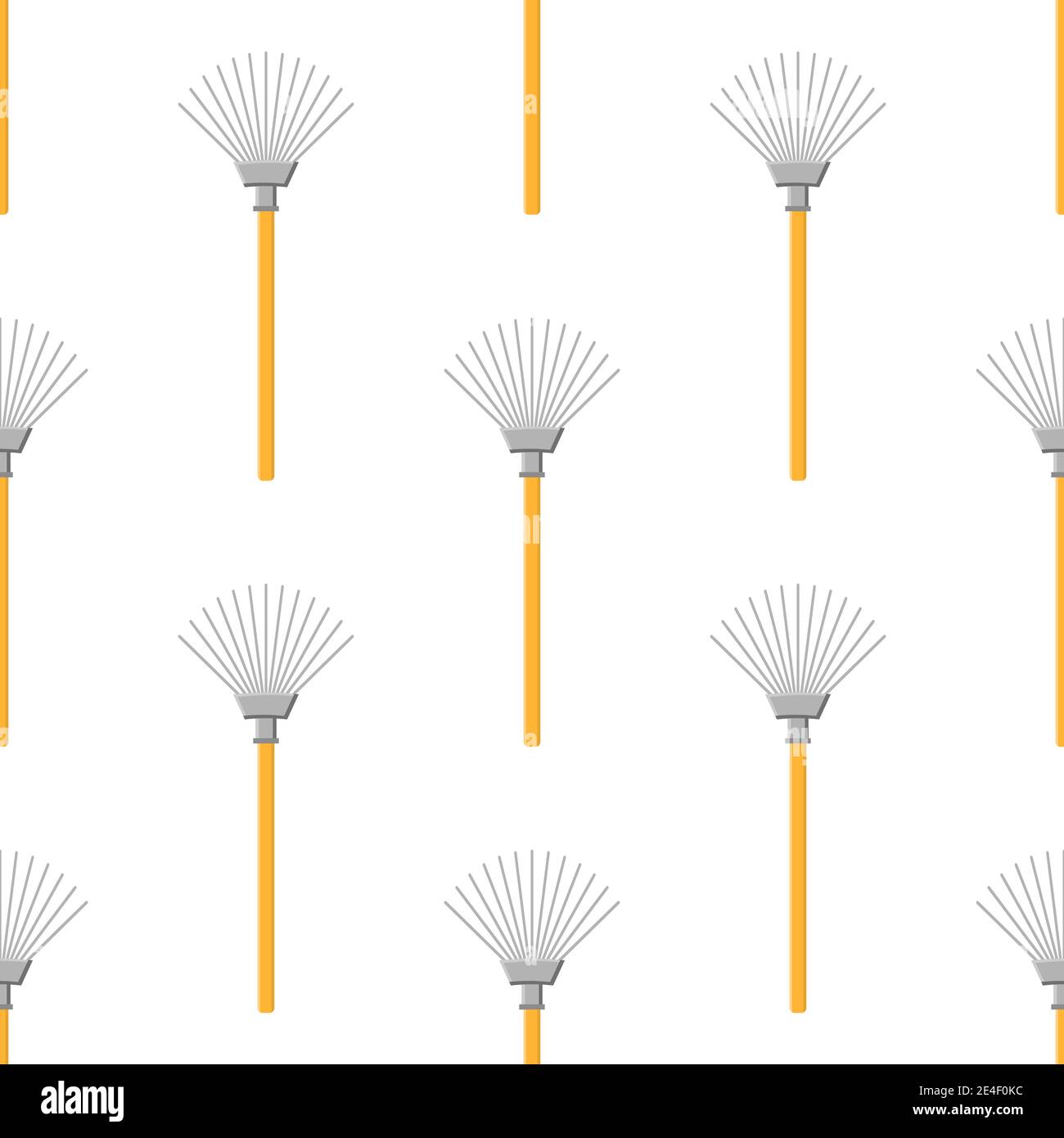 Seamless pattern with cartoon rakes on white background. Gardening tool ...