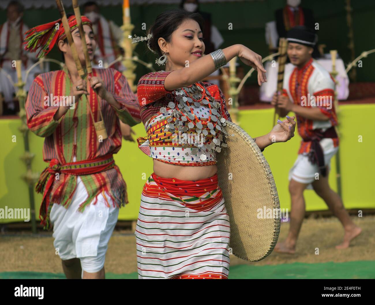 Performers during a cultural program on the celebration of "Kokborok Day". Kokborok Day (Tripuri ...